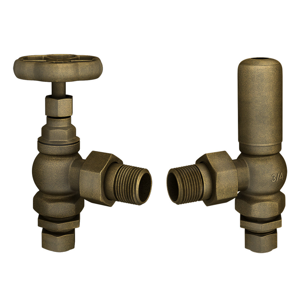 Chatsworth Traditional Daisy Wheel Angled Radiator Valves Antique Brass