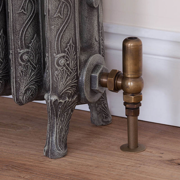 Chatsworth Traditional Daisy Wheel Angled Radiator Valves Antique Brass