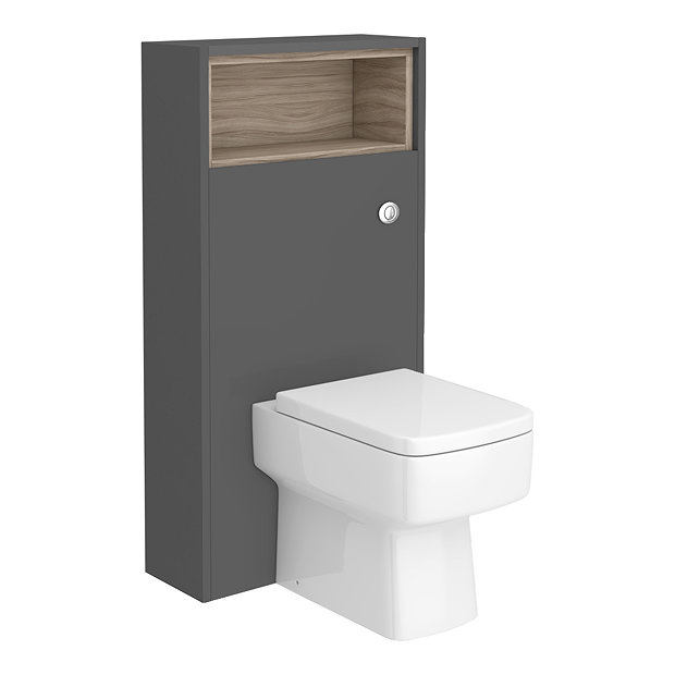 Haywood Gloss Grey & Driftwood Tall Open Shelf WC | WC Unit