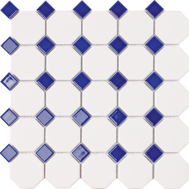 White & Blue Mosaic Bathroom Tiles | Victorian Plumbing