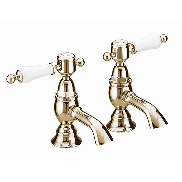Heritage Glastonbury Vintage Gold Basin Pillar Taps | Victorian Plumbing