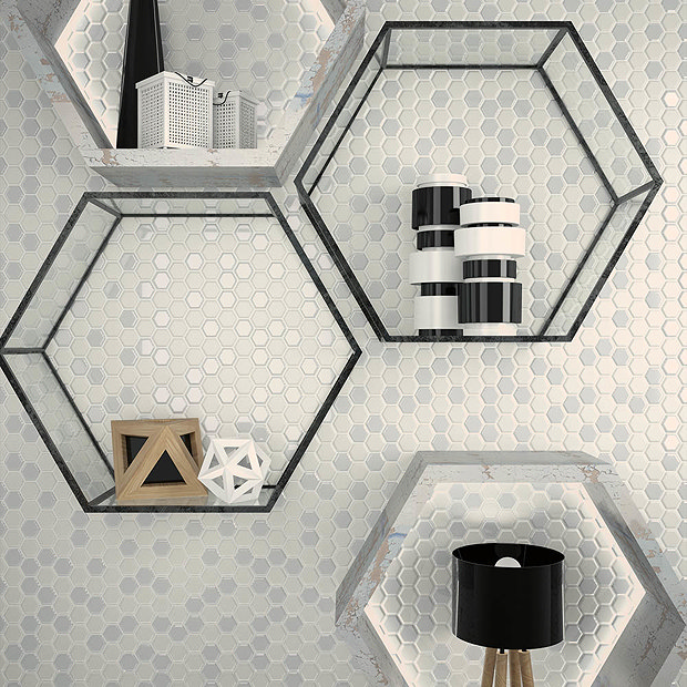 Hex White Mosaic Tile Sheet - 301 x 297mm