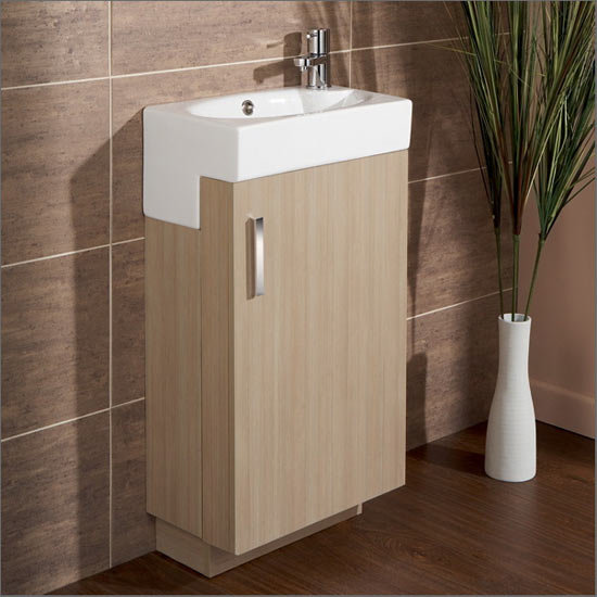 HIB - Athena Cloakroom Floor Standing Unit and Basin - Light Oak ...