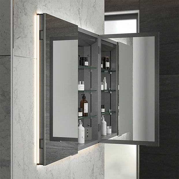 HIB Atrium 60 Semi-Recessed LED Aluminium Mirror Cabinet - 53100