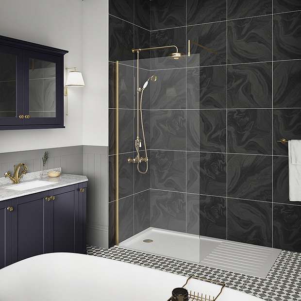 Hudson Reed Brushed Brass Square Fixed Wet Room Support Arm for 8mm ...