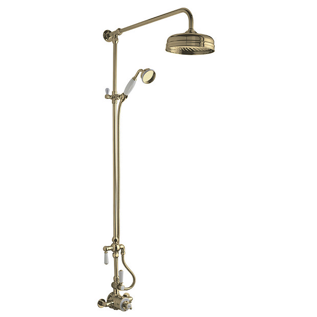 Hudson Reed Brushed Brass Thermostatic Shower Valve & Rigid Riser Kit ...