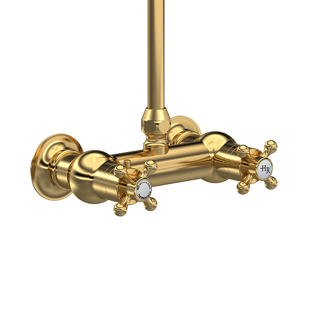 Hudson Reed Brushed Brass Thermostatic Shower Valve with Rigid Riser ...