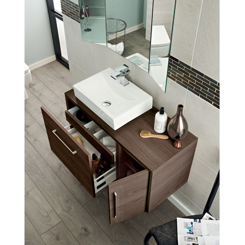 Hudson Reed - Horizon 600mm 1 Drawer Cabinet and Worktop - Mid Sawn Oak ...