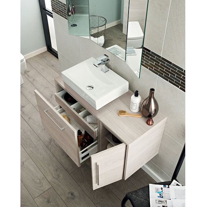 Hudson Reed - Horizon 600mm 1 Drawer Cabinet and Worktop - White Sawn ...
