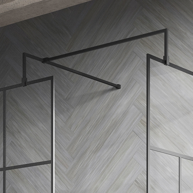 Hudson Reed Matt Black Square Fixed Wet Room Support Arms for 8mm Glass x2