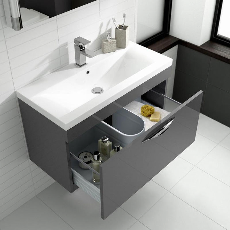 Hudson Reed Memoir 800mm 1 Drawer Wall Mounted Basin & Cabinet - Gloss ...