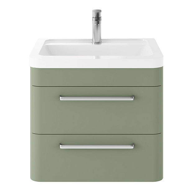 Hudson Reed Solar 600mm Wall Hung Cabinet & Basin - Matt Fern Green ...
