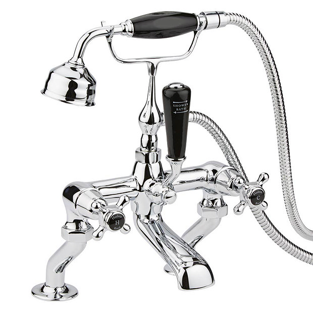 Hudson Reed Topaz Black Deck Mounted Bath Shower Mixer Tap + Shower Kit ...