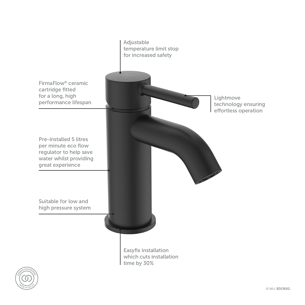 Ideal Standard Ceraline Silk Black Basin Mixer