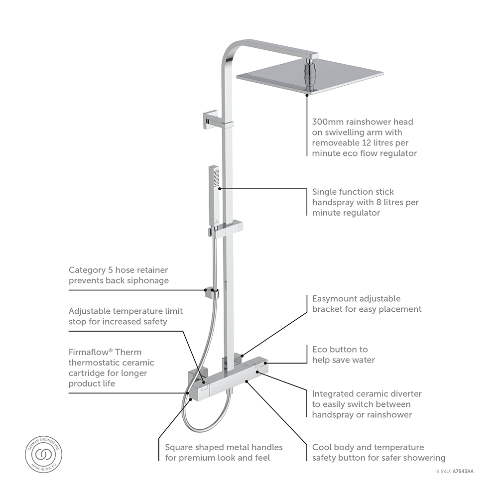Ideal Standard Ceratherm C100 Exposed Thermostatic Shower System - A7543AA