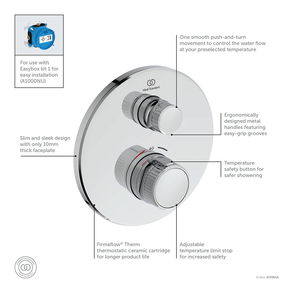 Ideal Standard Ceratherm Navigo Chrome Built-In Thermostatic 1 Outlet ...