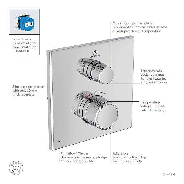 Ideal Standard Ceratherm Navigo Chrome Built-In Thermostatic 1 Outlet ...