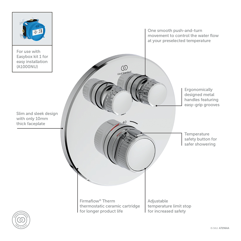 Ideal Standard Ceratherm Navigo Chrome Built-In Thermostatic 2 Outlet ...
