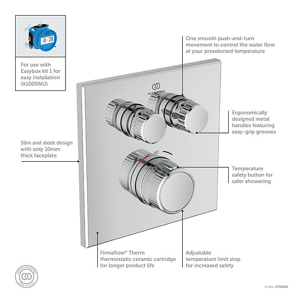 Ideal Standard Ceratherm Navigo Chrome Built-In Thermostatic 2 Outlet ...