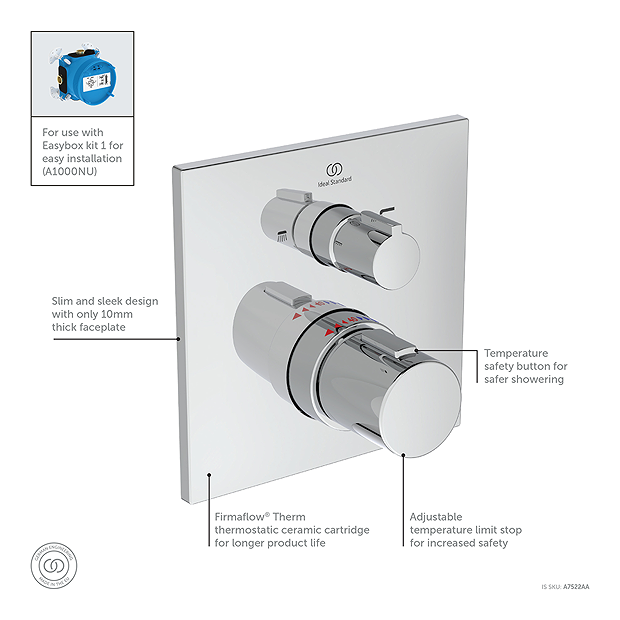 Ideal Standard Ceratherm T100 Chrome Built-In Thermostatic 2 Outlet ...