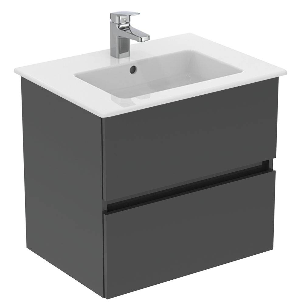 Ideal Standard Eurovit+ 60cm Wall Hung 2 Drawer Vanity Unit with Basin ...