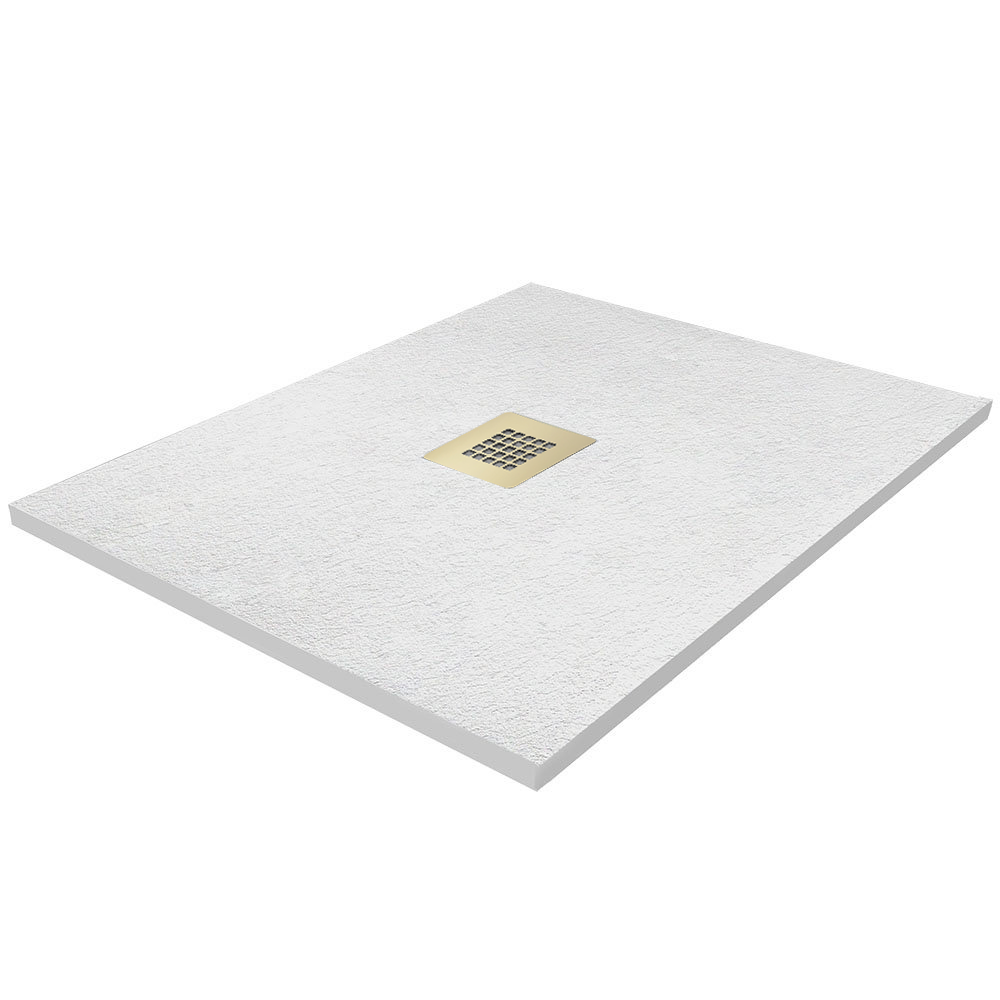 Imperia 900 x 900mm White Slate Effect Square Shower Tray + Brushed ...