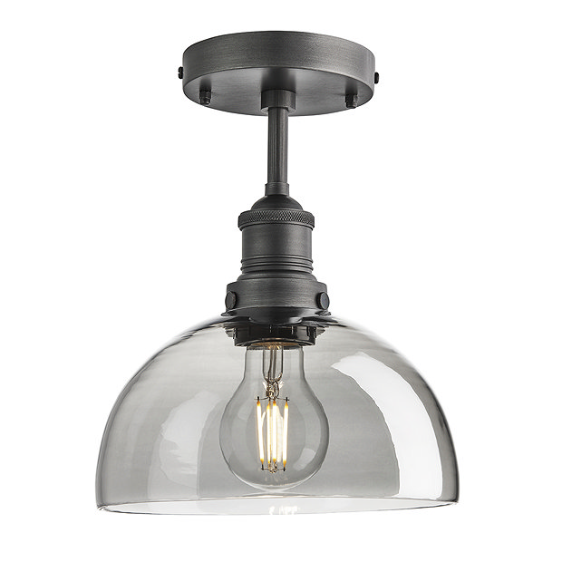 Industville Brooklyn 8" Tinted Glass Smoke Grey Dome Flush Mount Light ...