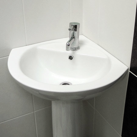 Jena 1TH Corner Basin with Full Pedestal at Victorian Plumbing UK