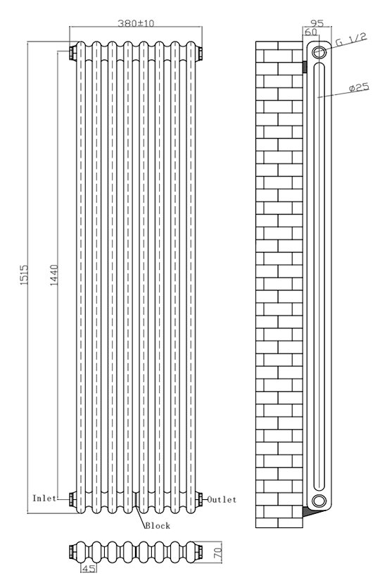 Keswick 1515 x 380mm Cast Iron Style Traditional 2 Column White ...