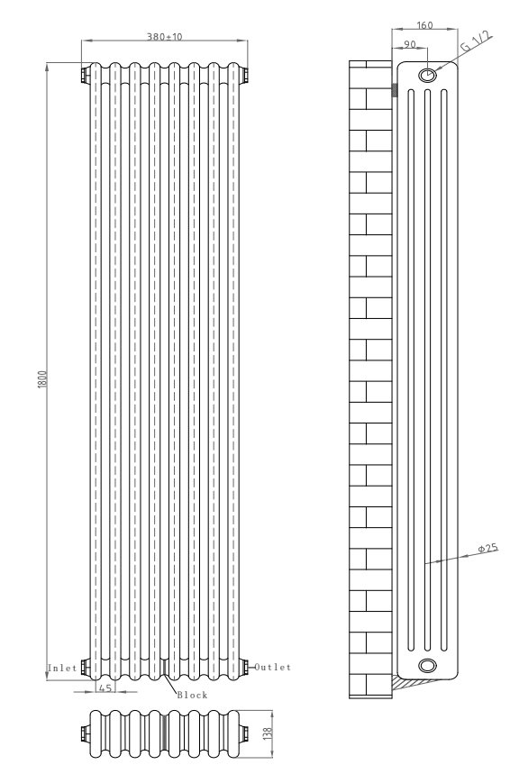 Keswick 1800 x 380mm Cast Iron Style Traditional 4 Column Anthracite ...