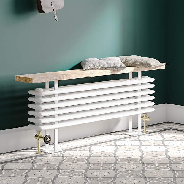 Keswick 480 x 1200mm Cast Iron Style 4 Column White Bench Radiator ...