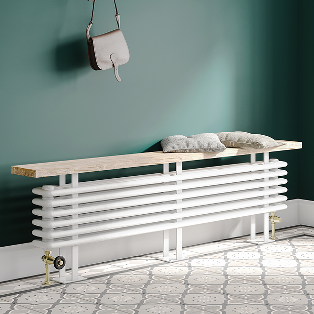 Keswick 480 x 1600mm Cast Iron Style 4 Column White Bench Radiator ...