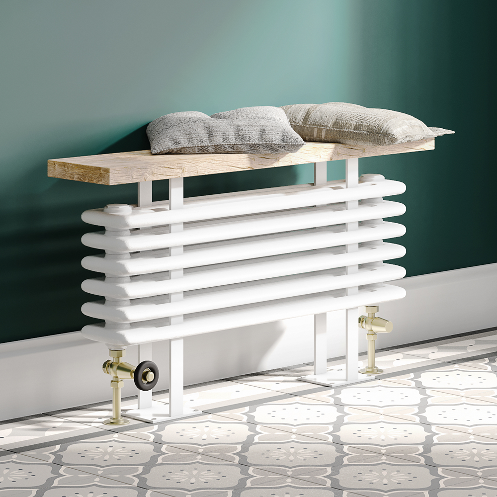 Keswick 480 x 850mm Cast Iron Style 4 Column White Bench Radiator ...