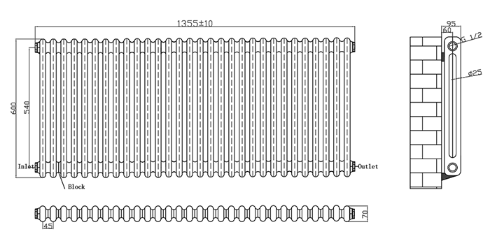 Keswick 600 x 1355mm Cast Iron Style Traditional 2 Column Anthracite ...
