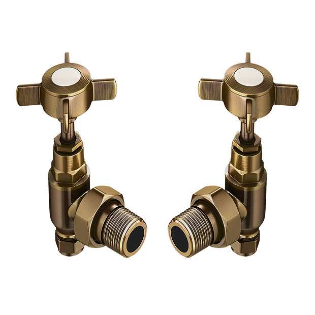 Chatsworth Antique Brass Angled Traditional Radiator Valves | Victorian ...