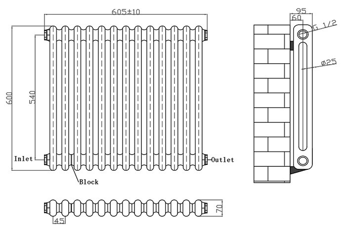 Keswick 600 x 605 Horizontal Radiator Anthracite 2 Column (13 Section ...