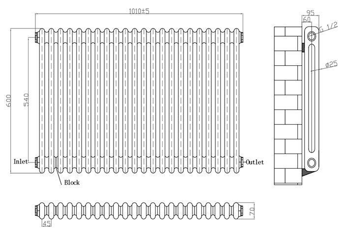 Keswick 600 x 1010mm Cast Iron Style Traditional 2 Column White ...