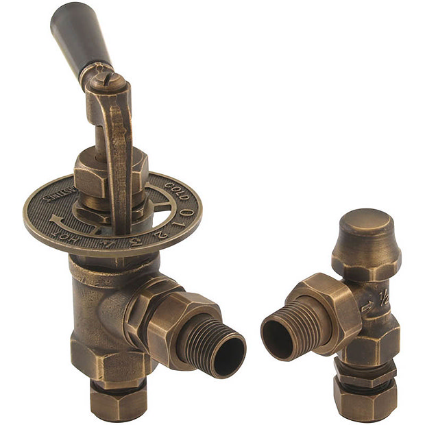 Kirkham Traditional Angled Radiator Valves - Antique Brass