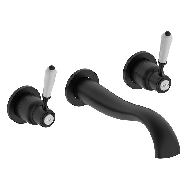 Lancaster Traditional Matt Black Wall Mounted Lever Basin Mixer Tap ...