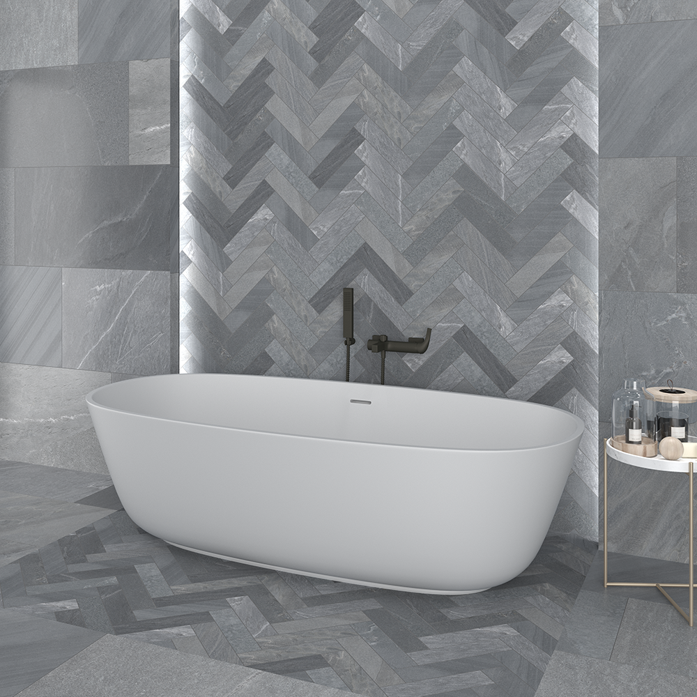 Lita Dark Grey Stone Effect Wall and Floor Tiles - 70 x 280mm