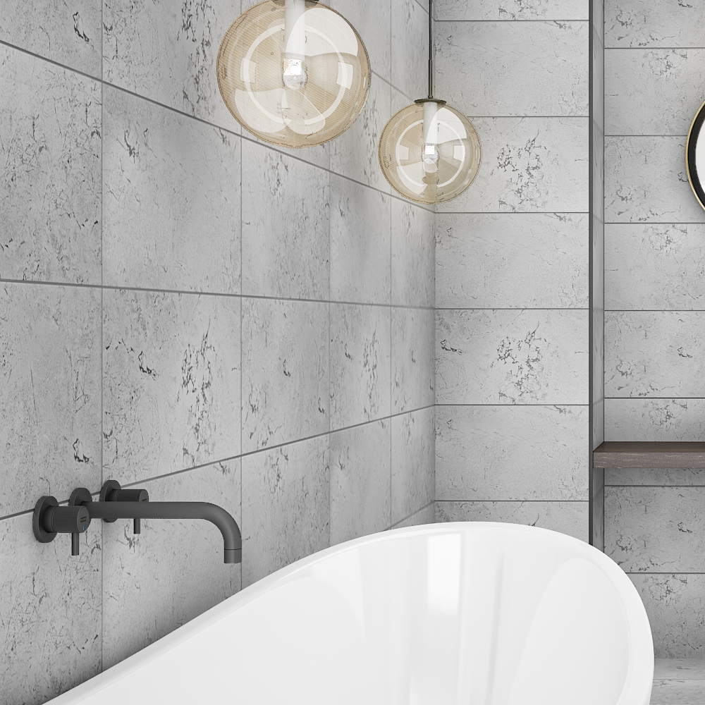 Loretta Light Grey Stone Effect Wall & Floor Tiles - 315 x 615mm