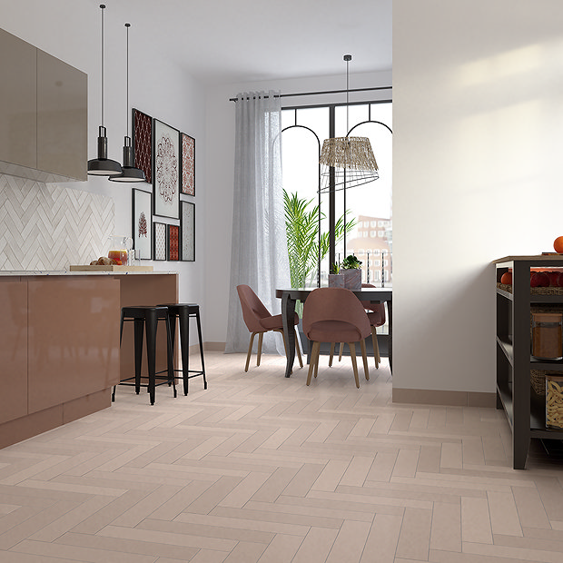 Lyndon Beige Chevron Effect Wall and Floor Tiles - 99 x 492mm
