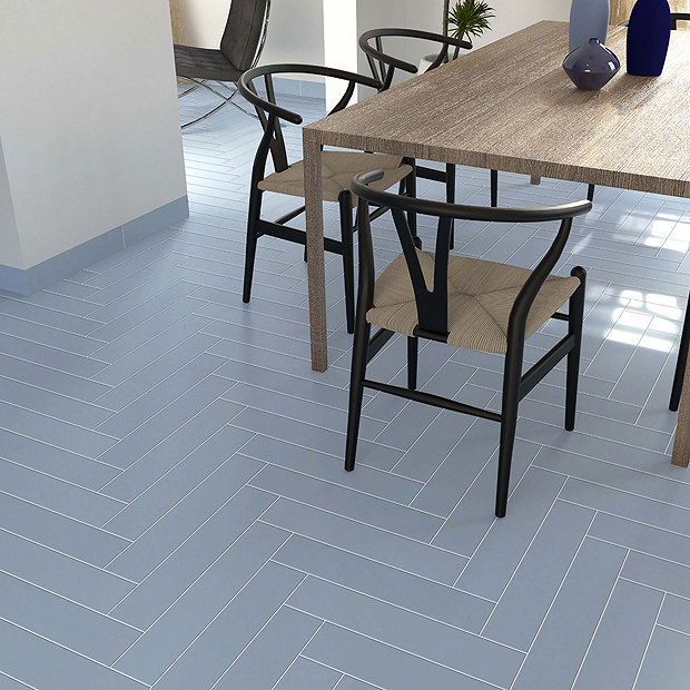 Lyndon Light Blue Chevron Effect Wall and Floor Tiles - 99 x 492mm