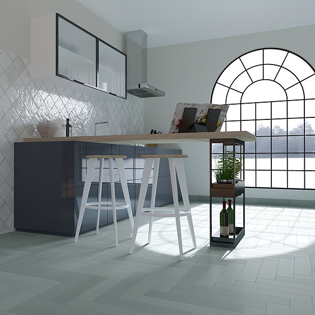 Lyndon Light Green Chevron Effect Wall and Floor Tiles - 99 x 492mm