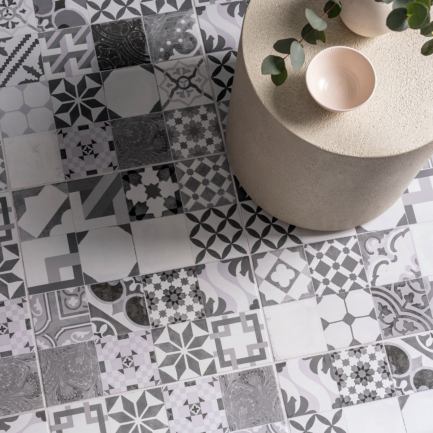 Marrakesh Grey Encaustic Effect Wall & Floor Tiles - 450 x 450mm