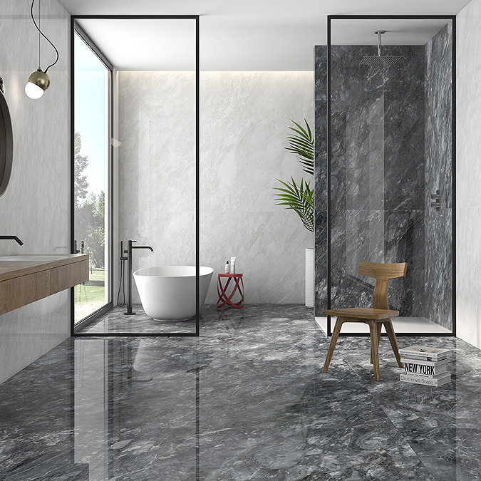 Mauro Anthracite Marble Effect Wall & Floor Tiles - 600 x 600mm ...
