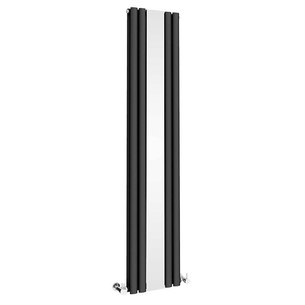 Metro Vertical Radiator with Mirror - Matt Black - Double Panel (H1800 ...