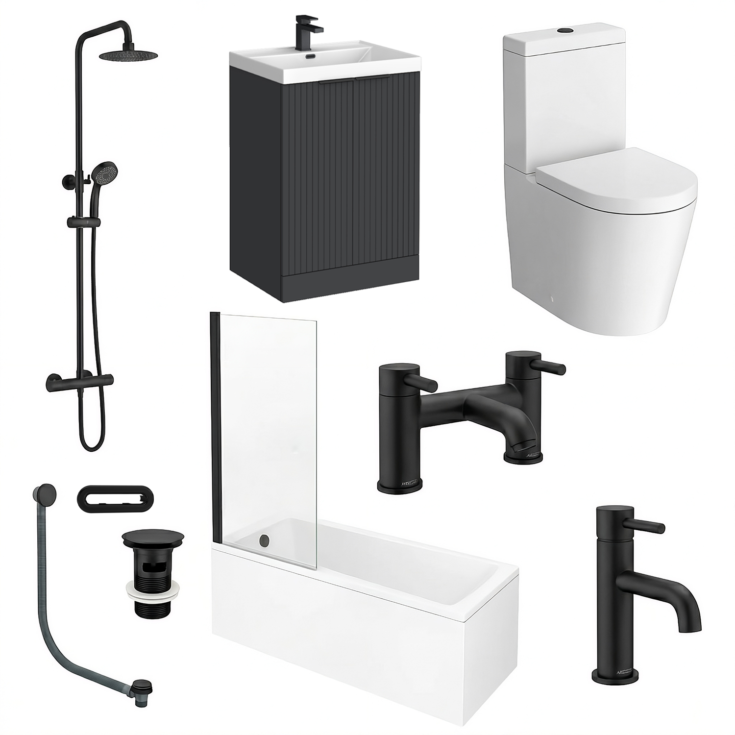 Milan Fluted Black Complete Bathroom Suite | Victorian Plumbing UK