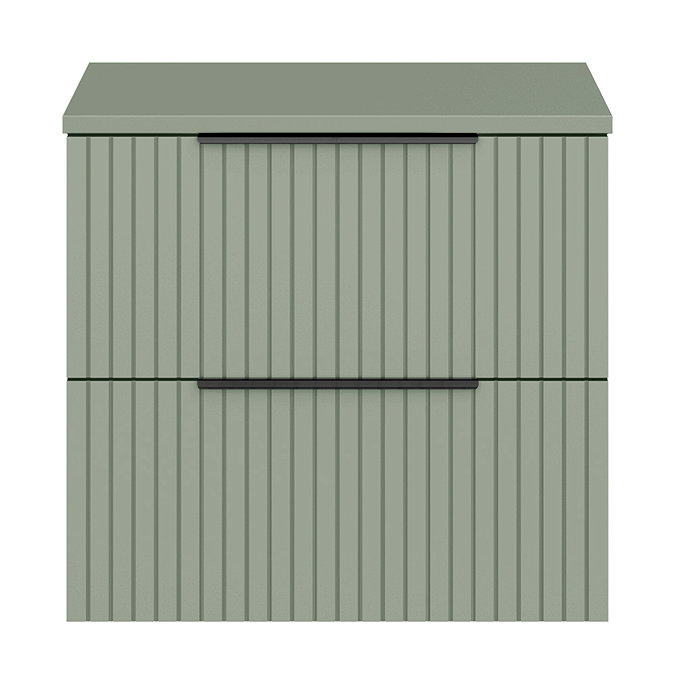 Milan Fluted Satin Green 600mm Wall Hung 2-Drawer Countertop Vanity ...
