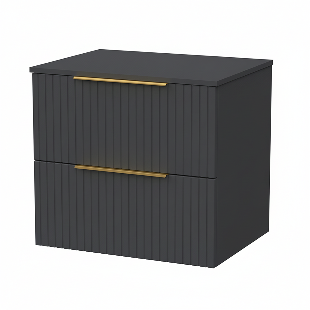 Milan Fluted Soft Black 600mm Wall Hung 2-Drawer Countertop Vanity Unit ...